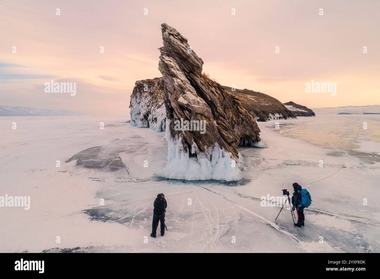 Photographers on frozen Lake Baikal, Irkutsk, Siberia, Russia Stock ...