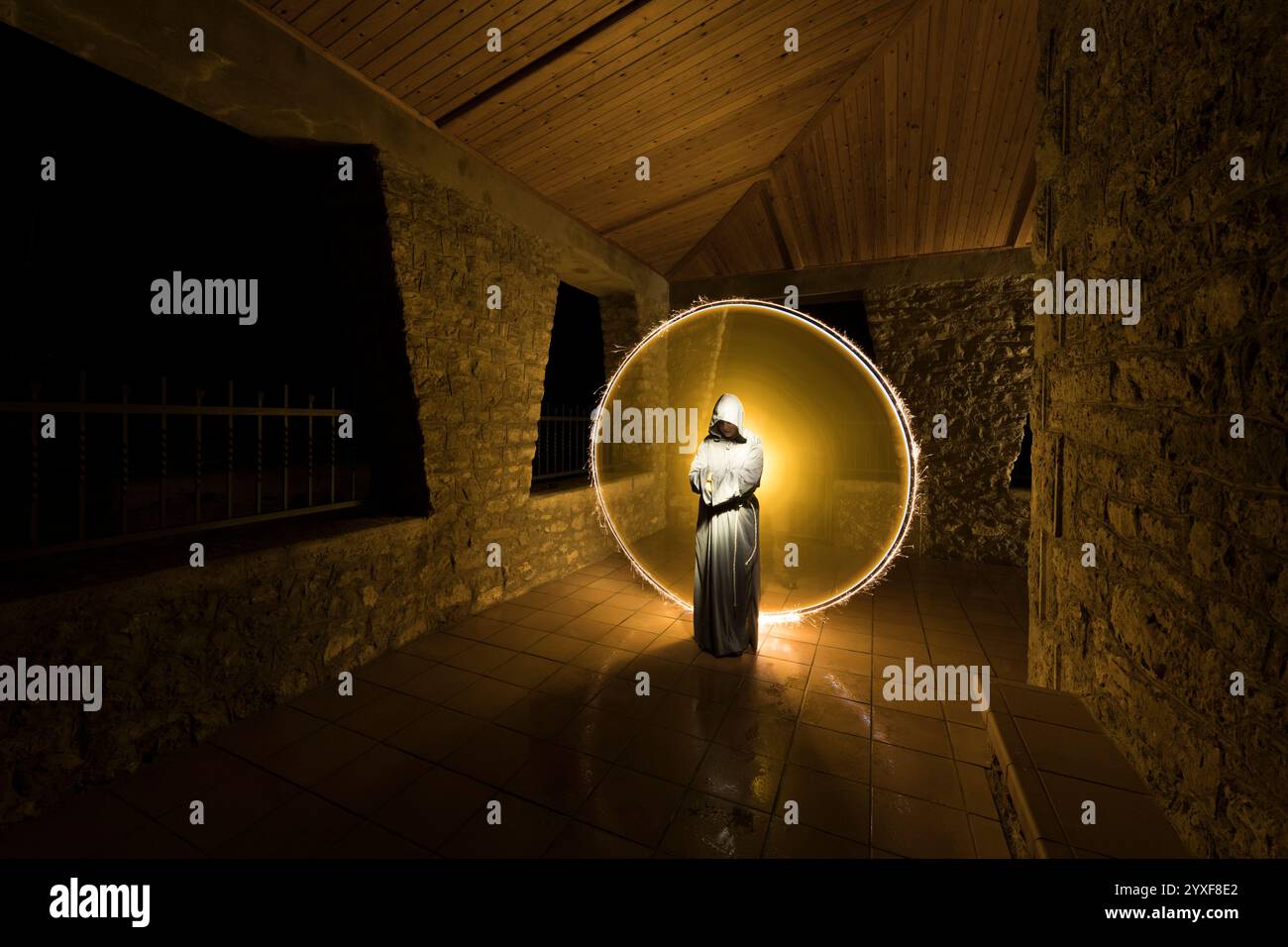 LightPainting in the night, with artificial lights over Models Stock ...