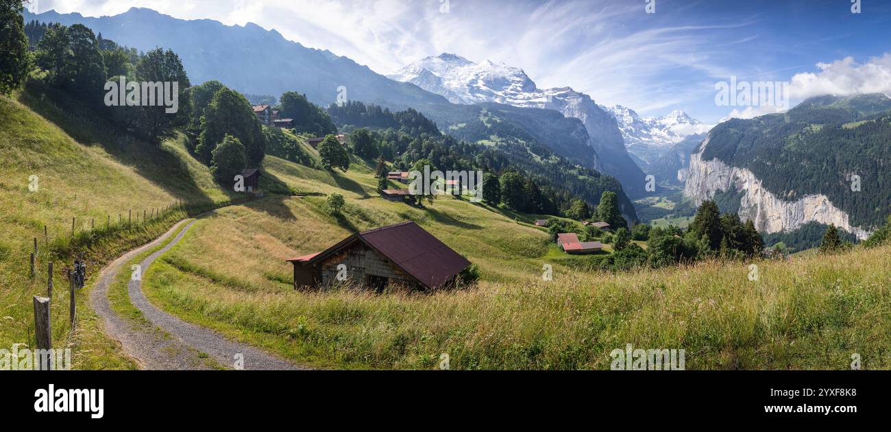 Rural landscape with mountains, Wengen, Bern Canton, Switzerland Stock ...