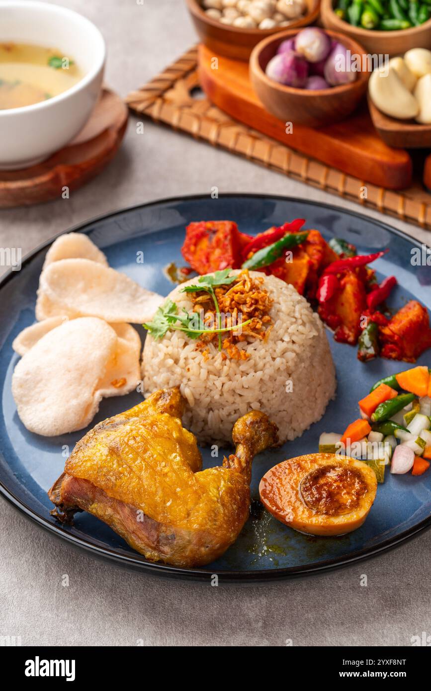 Steamed Rice with Fried Chicken or Hainanese Chicken Rice Stock Photo ...