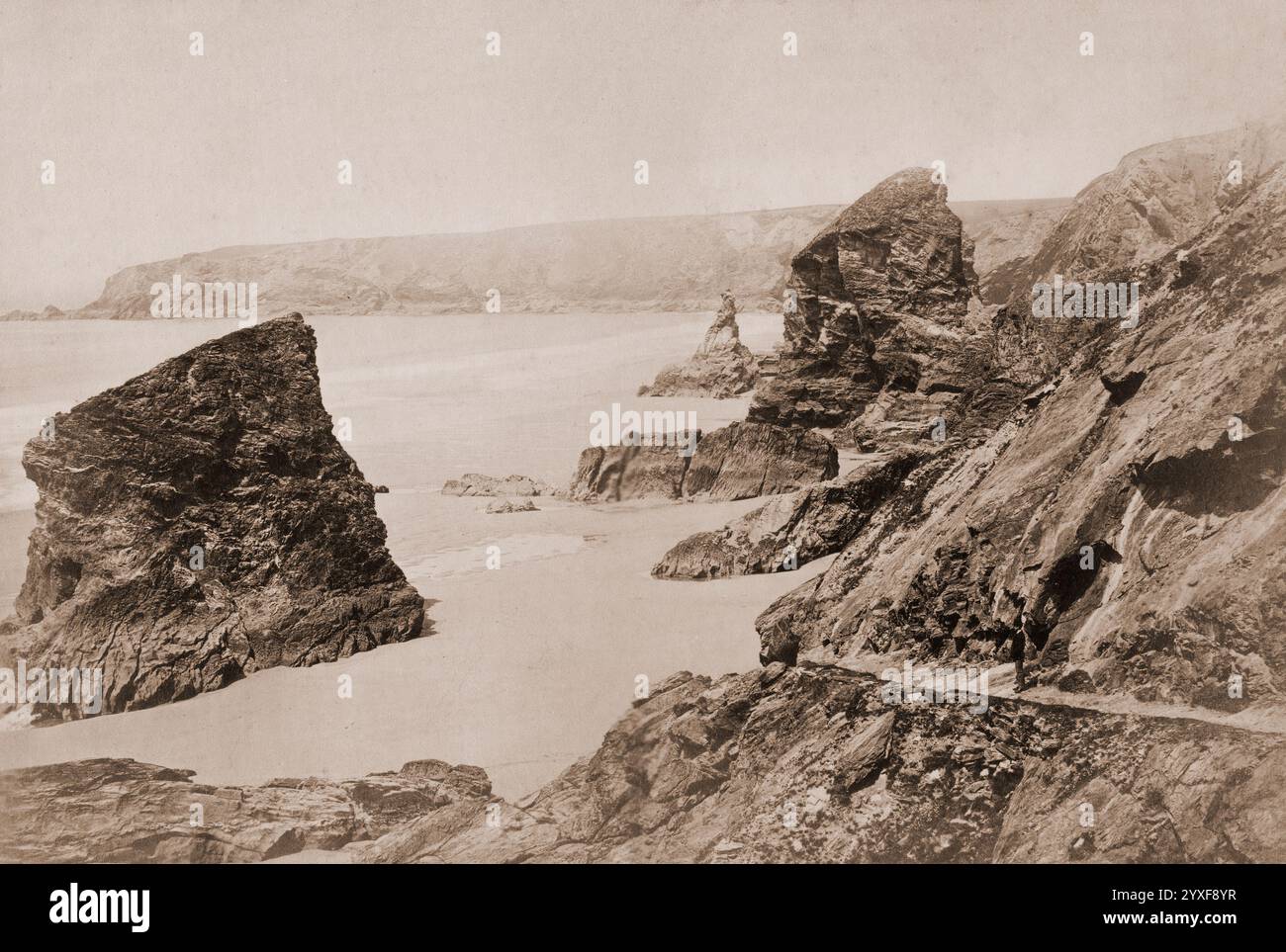 Bedruthan Steps, Newquay about 1885, England, UK Stock Photo - Alamy