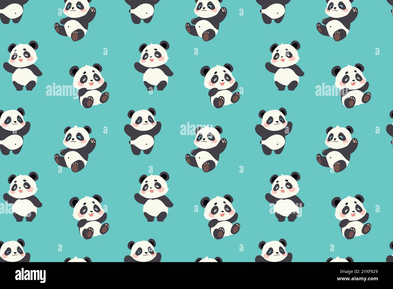 A repeating pattern featuring multiple depictions of cute baby pandas ...