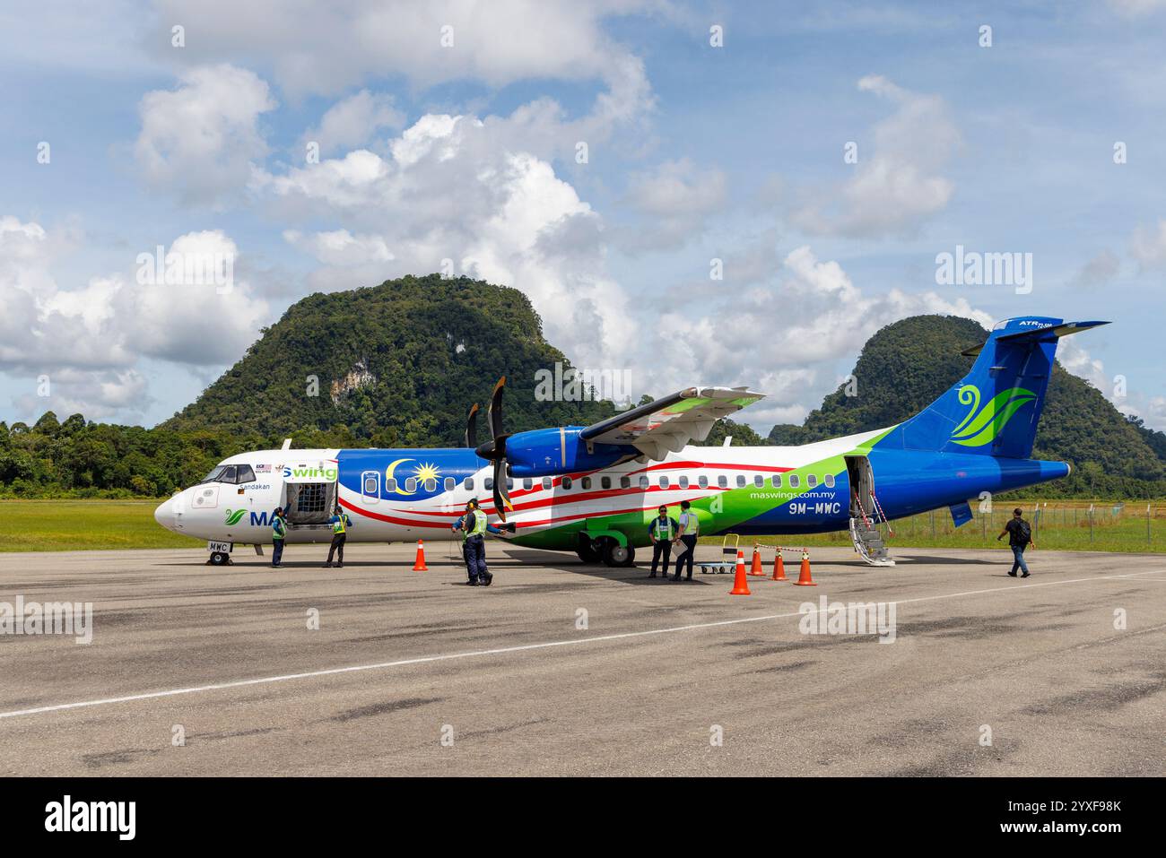 MAS Wings aircraft at the airport, Mulu, Sarawak, Malaysia, Borneo ...
