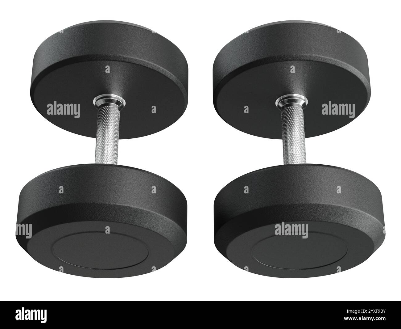 Two Blank Round Rubber Dumbbells, weightlifting gym equipment top view ...