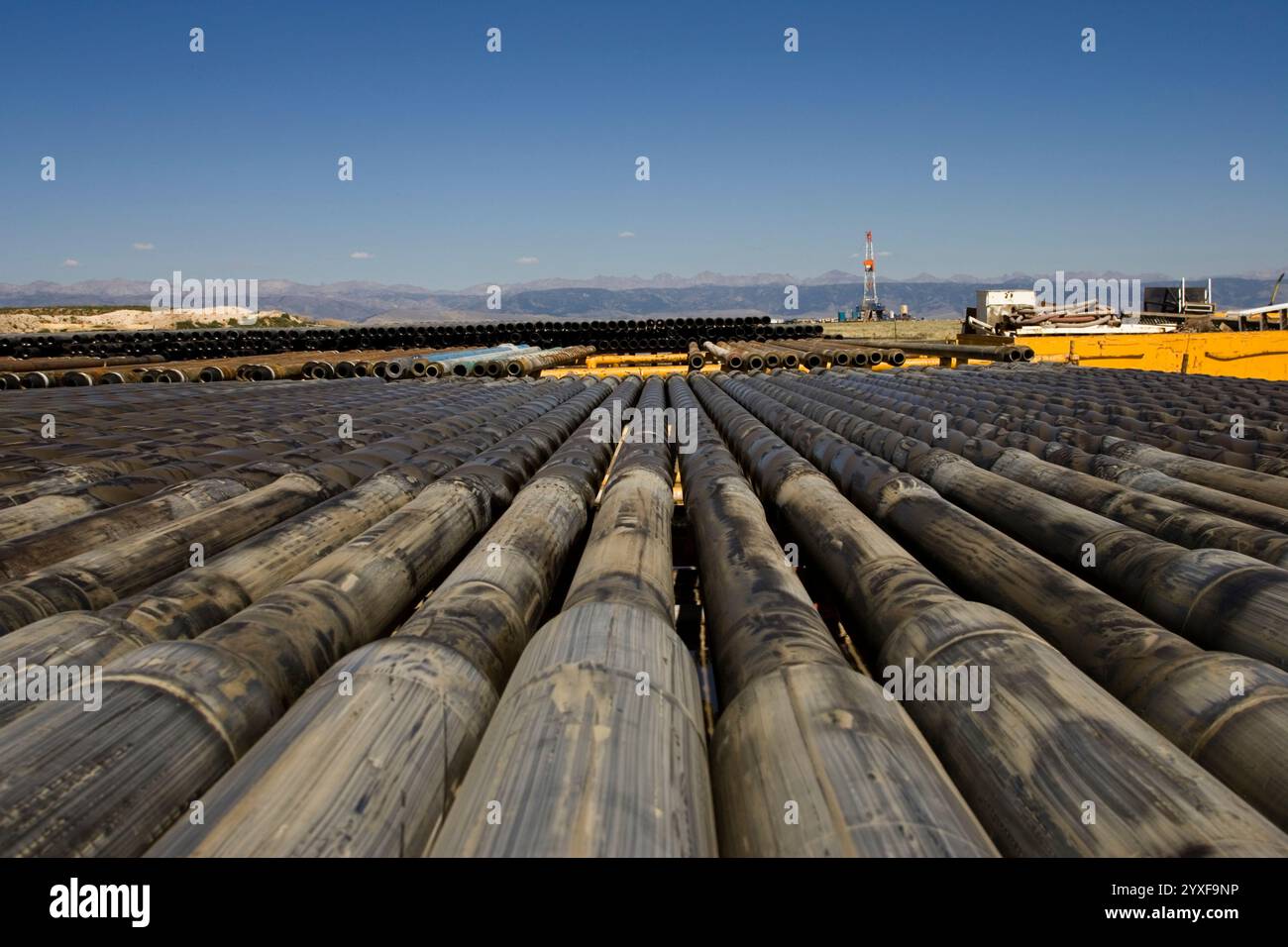 Racks of drilling pipe for a drill rig on the Pinedale Anticline near ...