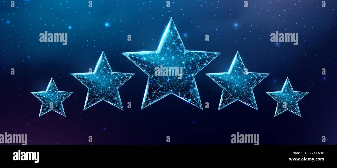 Wireframe five stars, low poly style. Success, winner, rating concept ...