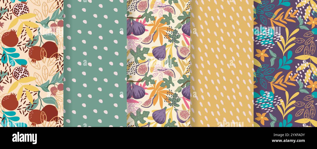 Collage of modern exotic patterns with fruits and foliage Stock Vector ...
