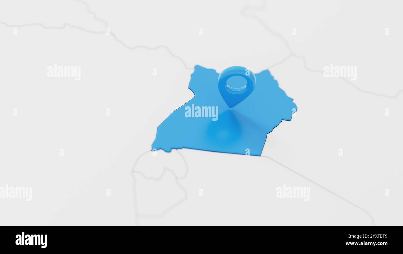 Blue Uganda 3d map with pointer pin surrounded with other countries in ...