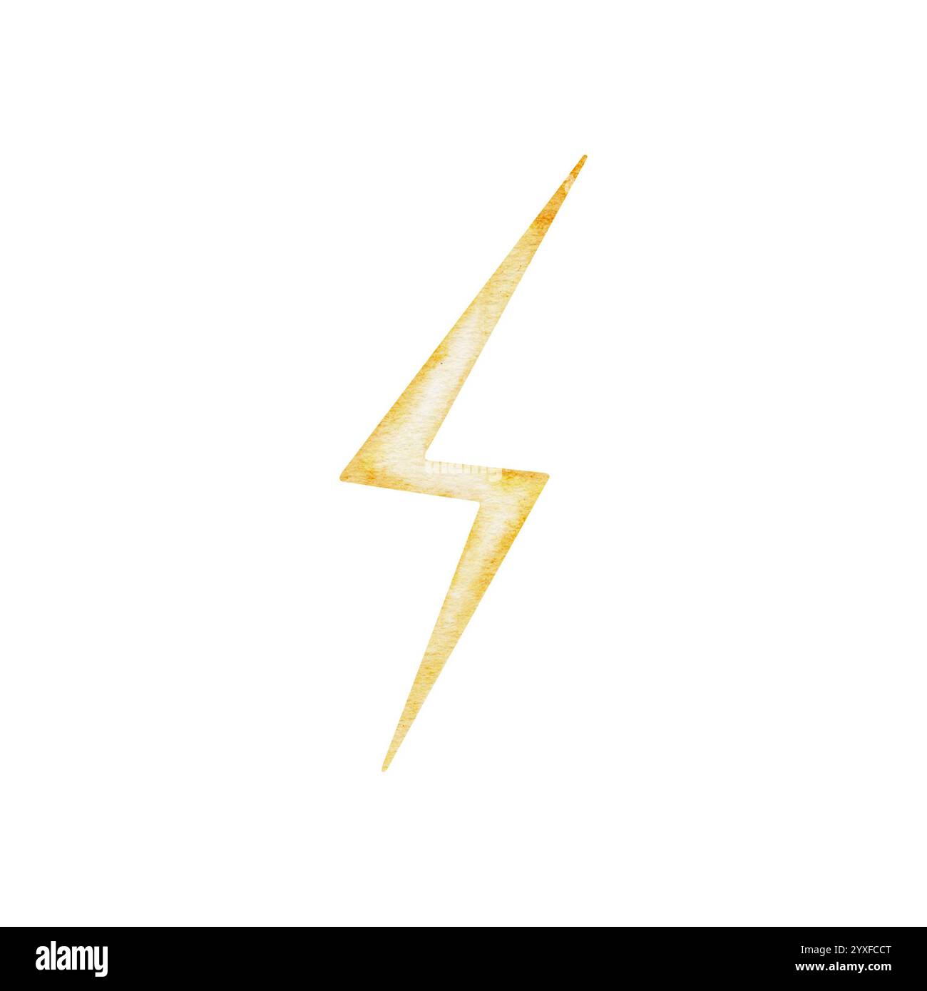 Watercolor yellow lightning Bolt Icon. High voltage warning sign. Hand ...
