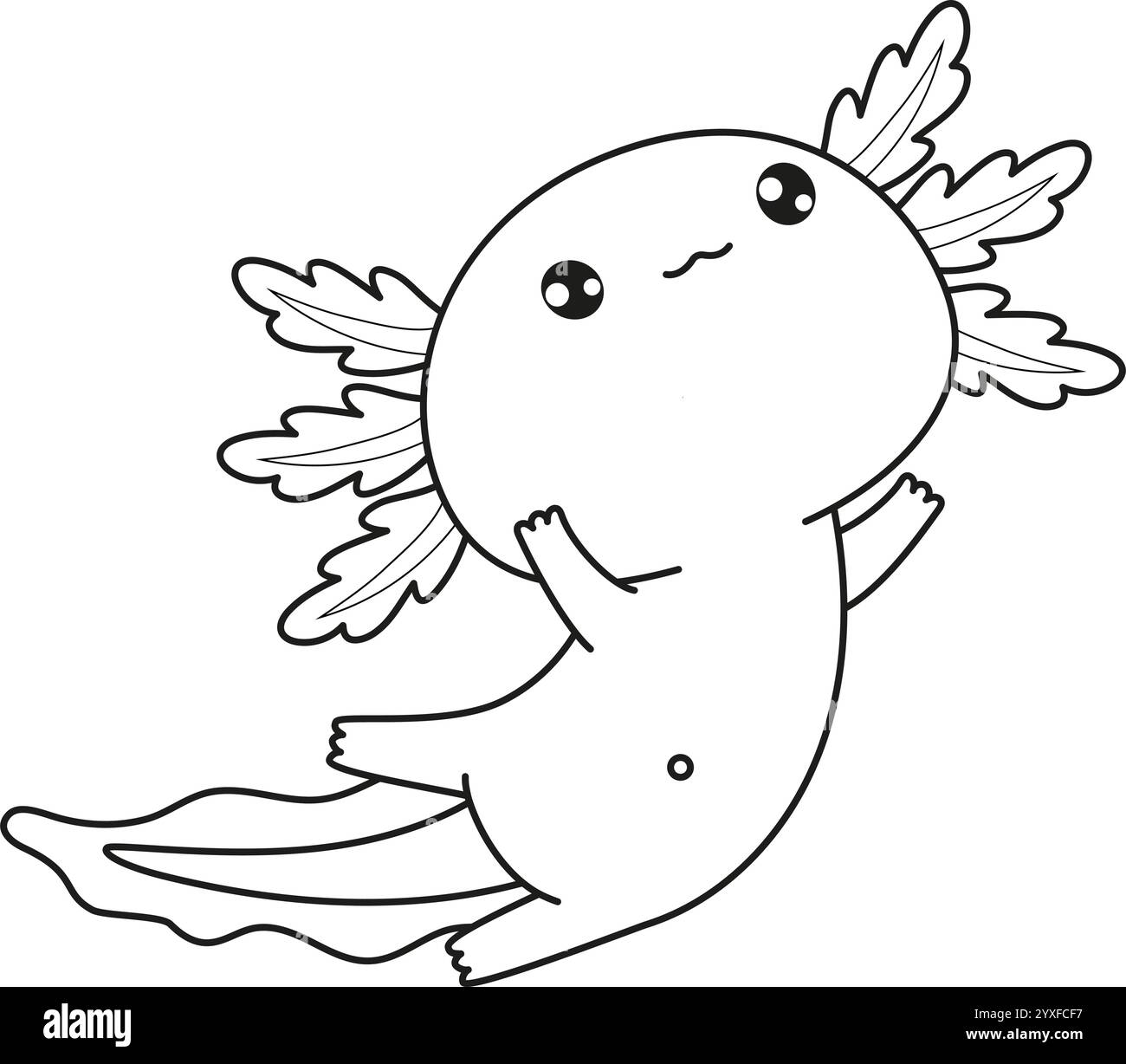 Outline cute playful Axolotl. Little cartoon character. Line drawing ...