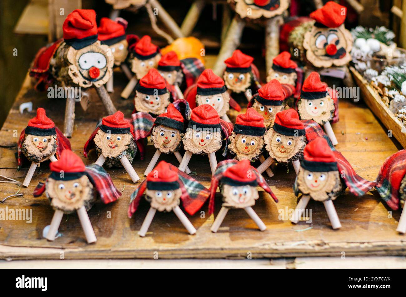 Traditional Catalan Tió de Nadal logs with cheerful faces at a ...