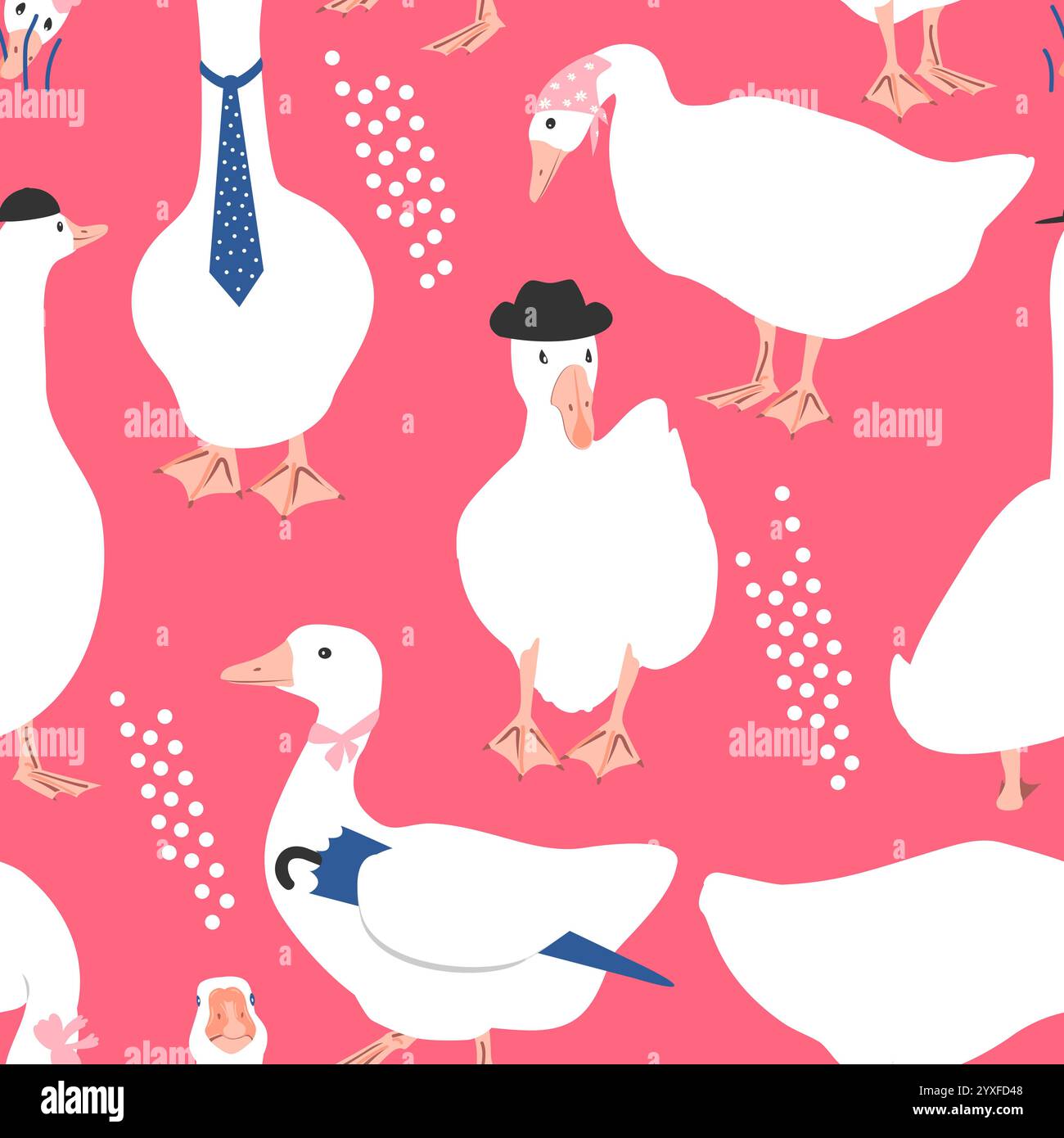 Cute dressed geese seamless fashion pattern. Trendy goose collection on ...