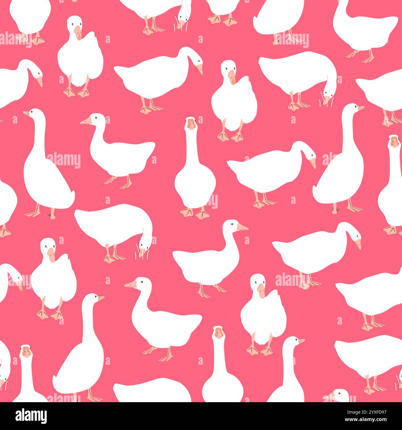 Cute geese seamless pattern. Trendy goose collection on pink background ...