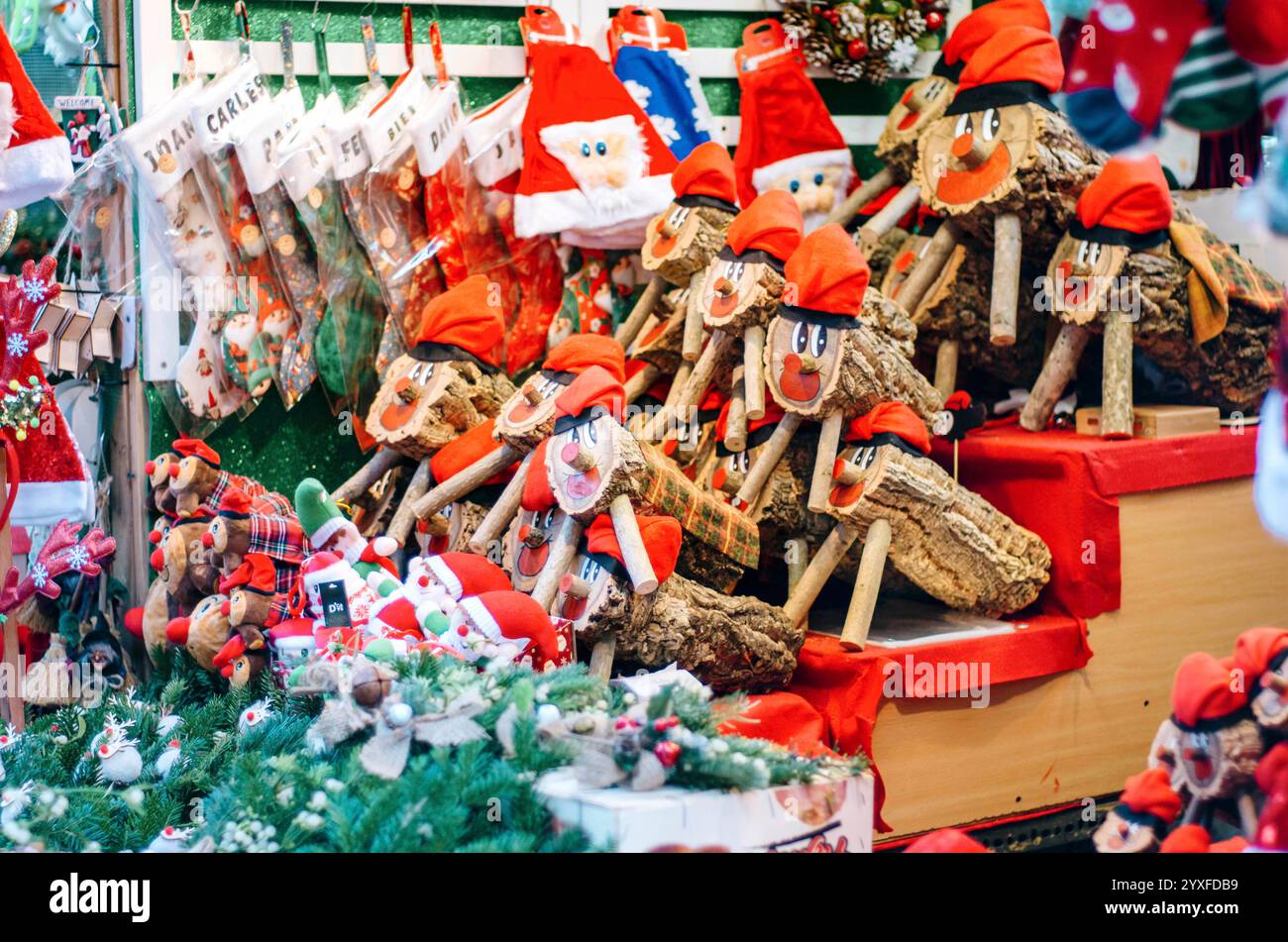 Traditional Catalan Tió de Nadal logs with cheerful faces at a ...