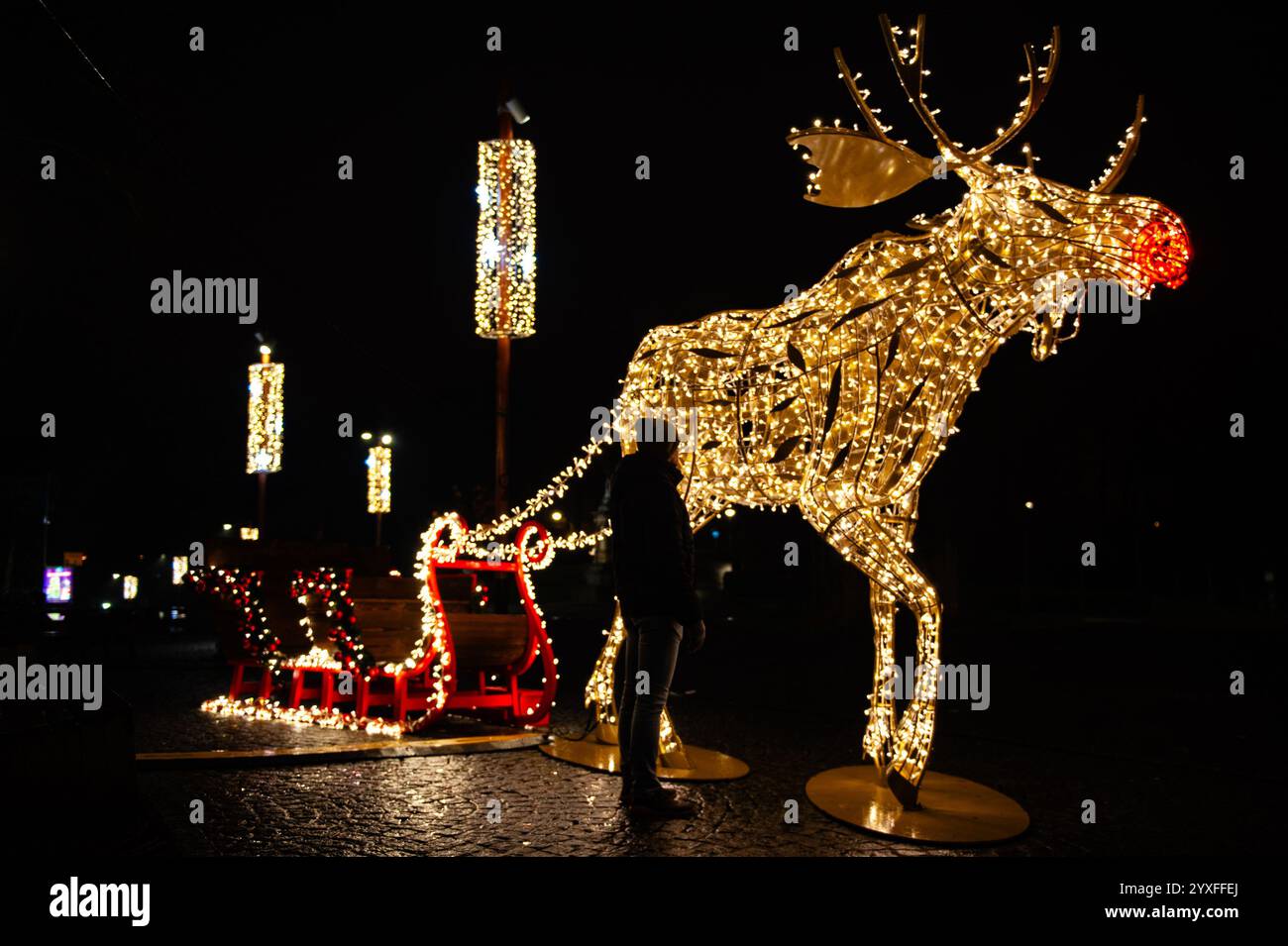 Nijmegen, Netherlands. 15th Dec, 2024. General view of an illuminated ...