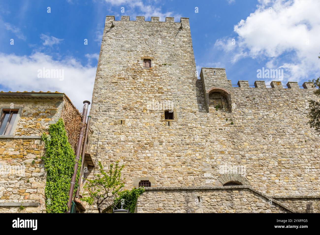 Tower of the historic castle in Castellina in Chianti, Italy Stock ...