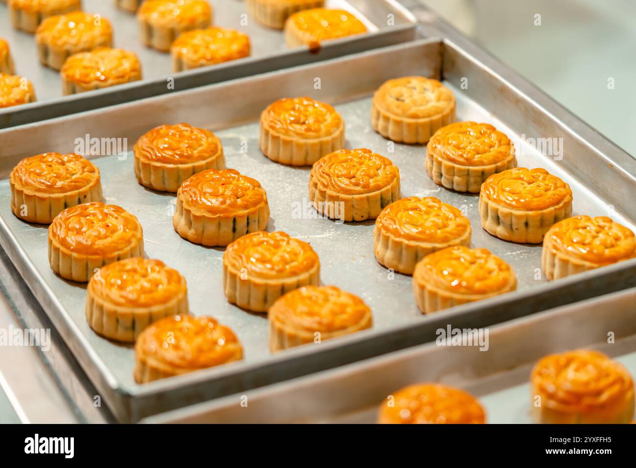 Mooncake making process. A mooncake is a Chinese bakery product ...