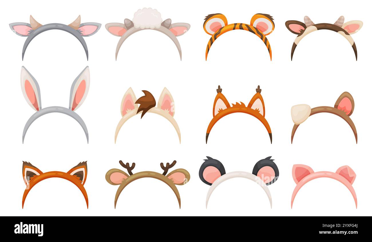 Party animal headbands. Cute kids headwear. Different furry ears and ...