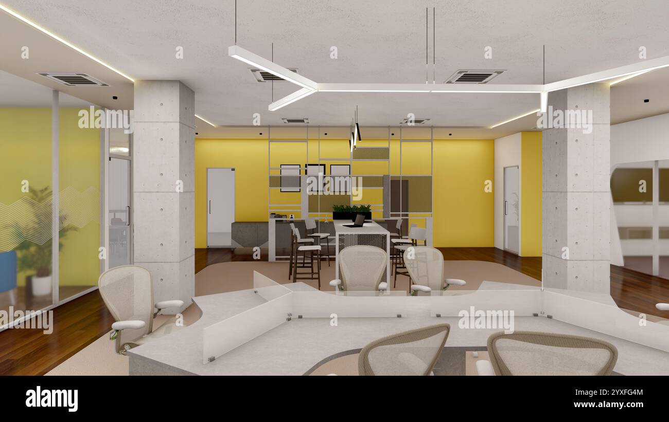 Open Plan Office Corporate Workspace Concept Visualization Stock Photo - Alamy