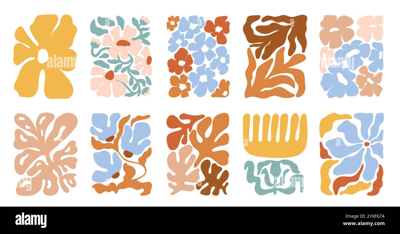 Modern botanical compositions. Flower contemporary elements. Abstract ...