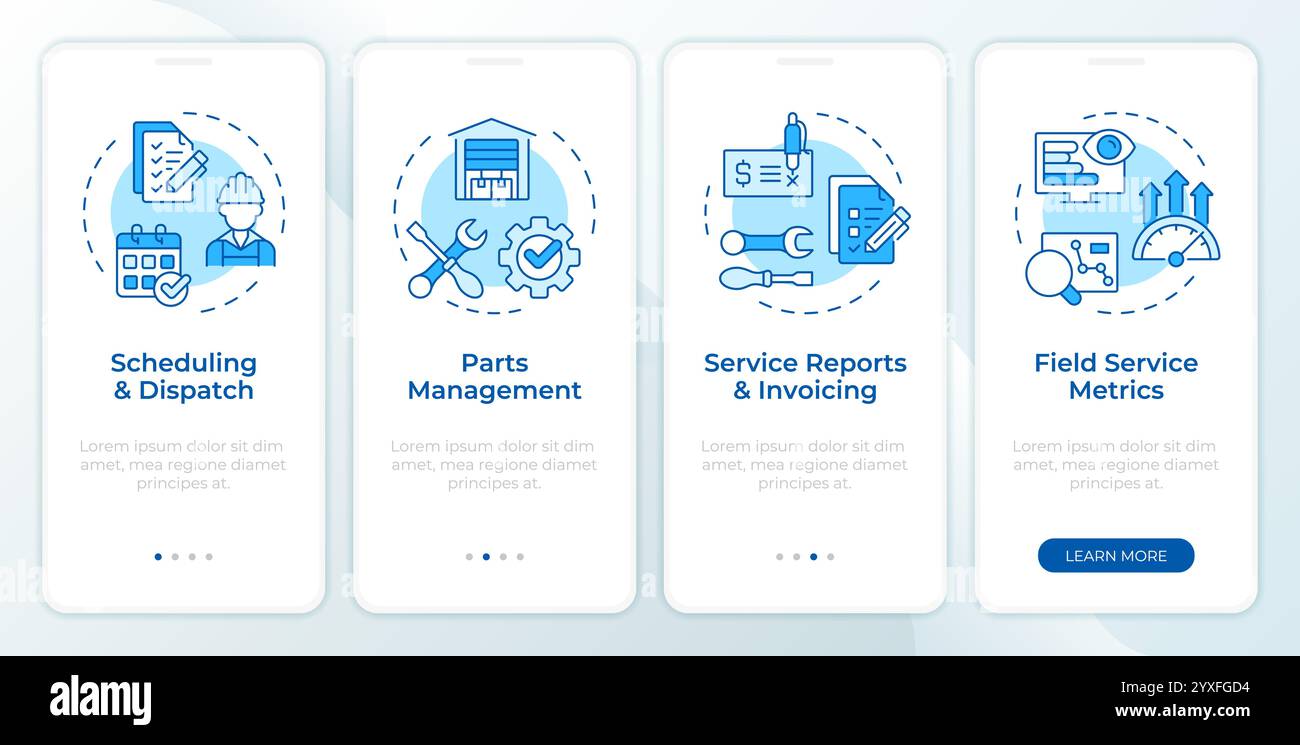 Key components of FSM blue onboarding mobile app screen Stock Vector Image & Art - Alamy