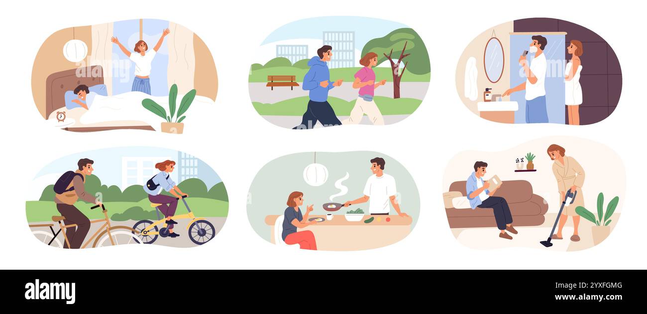 Happy couple daily routine. Man and woman joint pastime together. Young ...