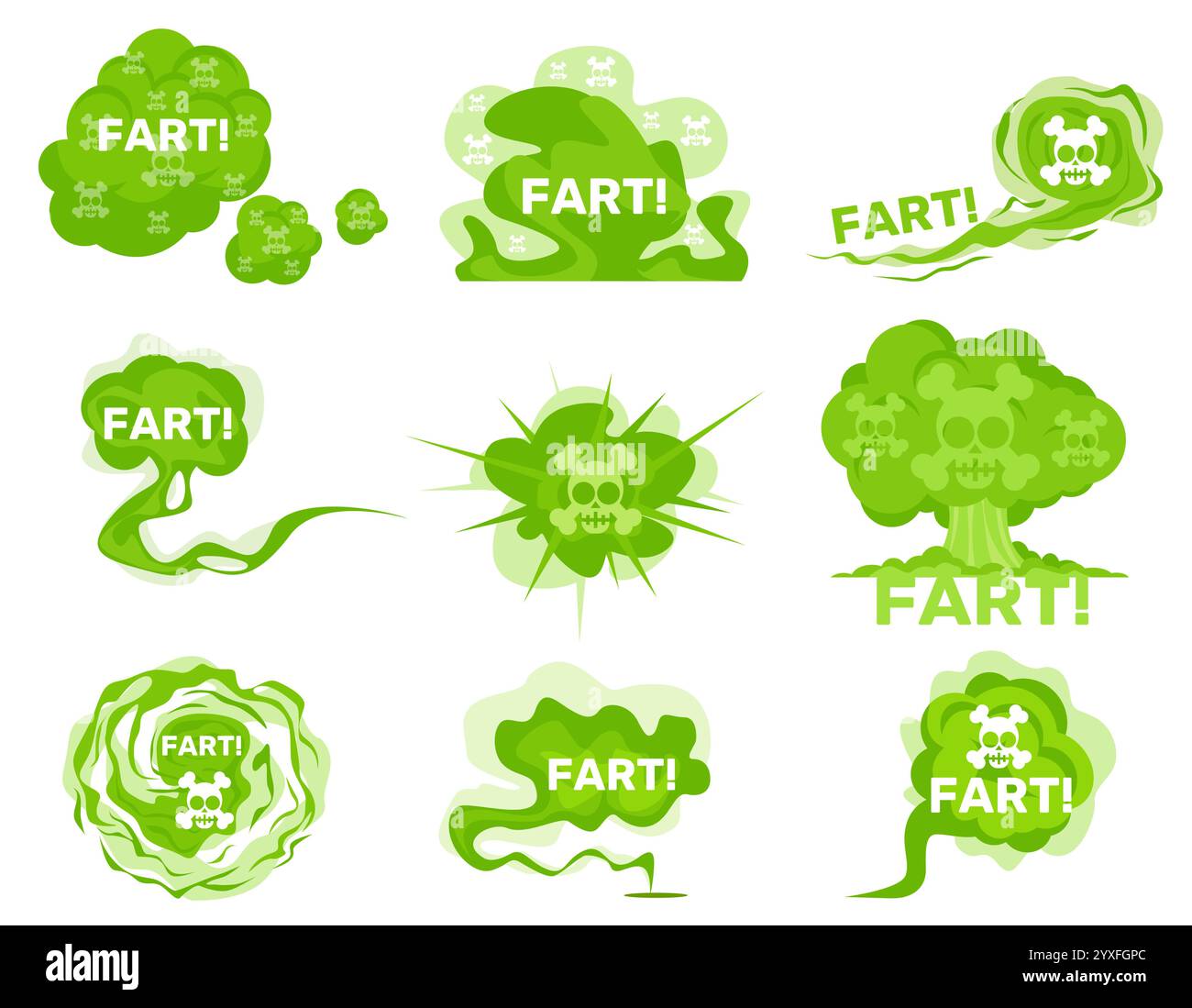 Green toxic fart. Stink smoke. Bad smelly acid clouds. Comic cartoon ...