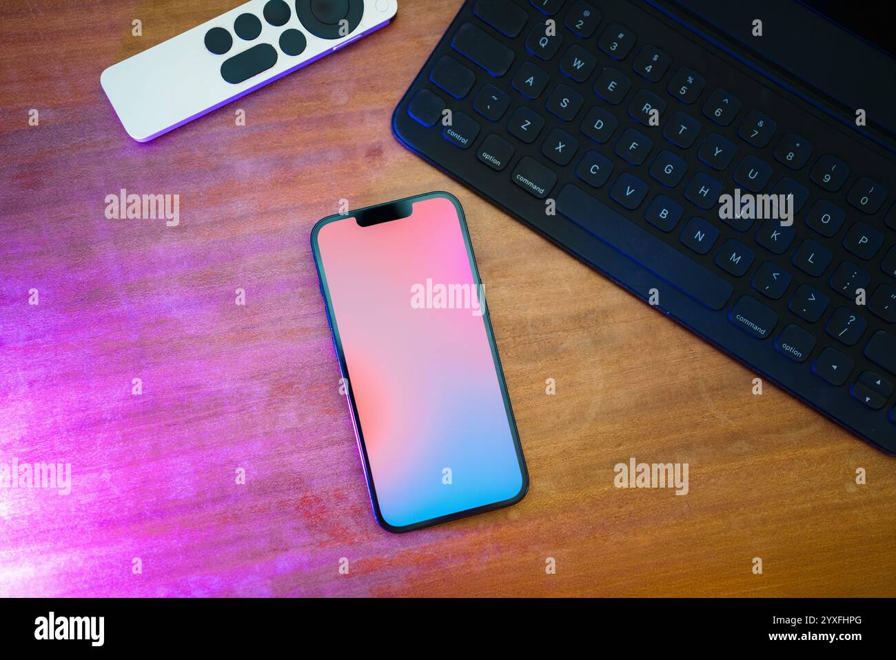 home office devices smartphone computer empty screen mockup remote ...