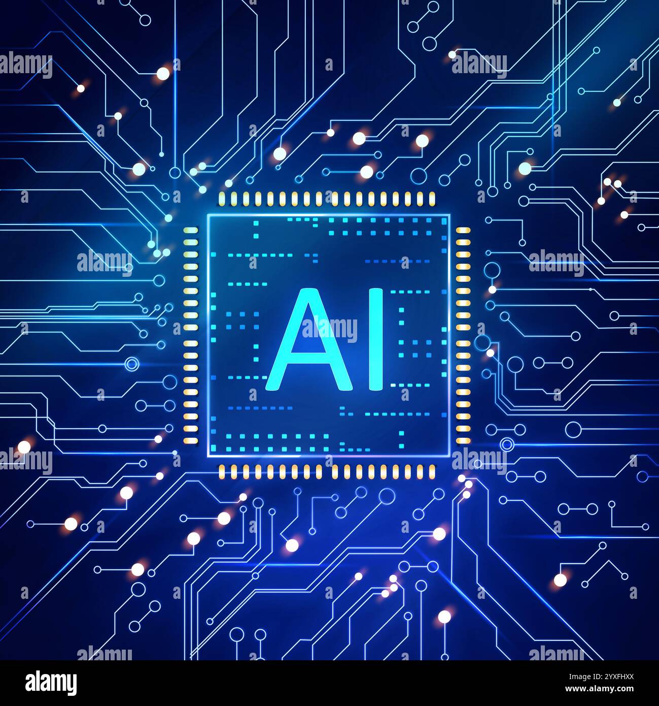 Artificial intelligence. Electronic chip with AI abbreviation on ...