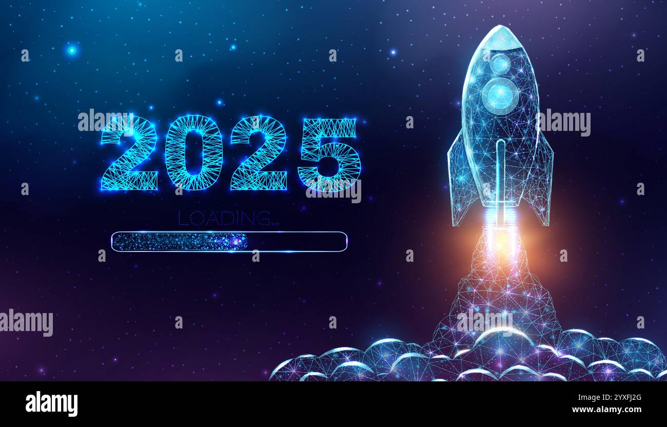 Rocket launch, wireframe polygonal style. 2025 loading start concept ...