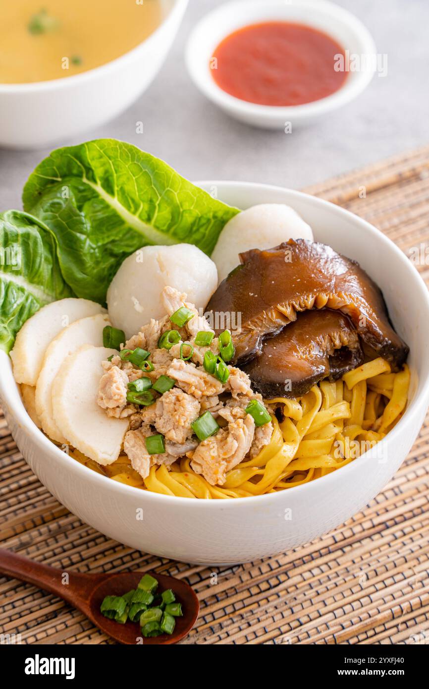 Bak chor mee. The noodles are tossed in vinegar, minced meat, pork ...