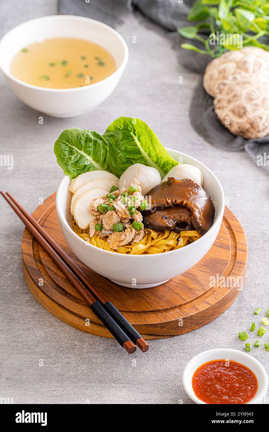 Bak chor mee. The noodles are tossed in vinegar, minced meat, pork ...