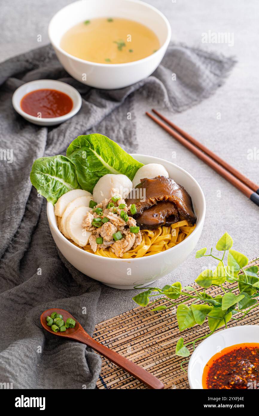 Bak chor mee. The noodles are tossed in vinegar, minced meat, pork ...