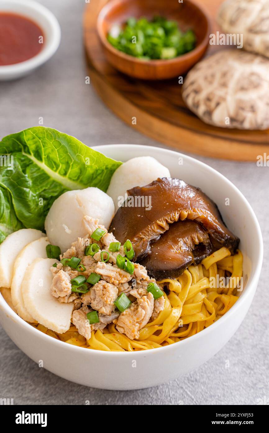 Bak chor mee. The noodles are tossed in vinegar, minced meat, pork ...