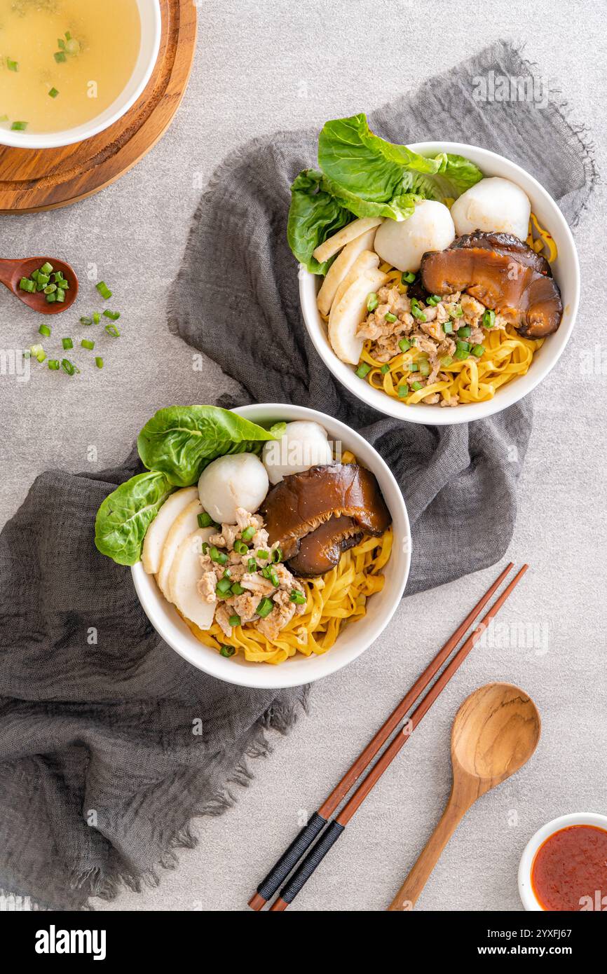 Bak chor mee. The noodles are tossed in vinegar, minced meat, pork ...