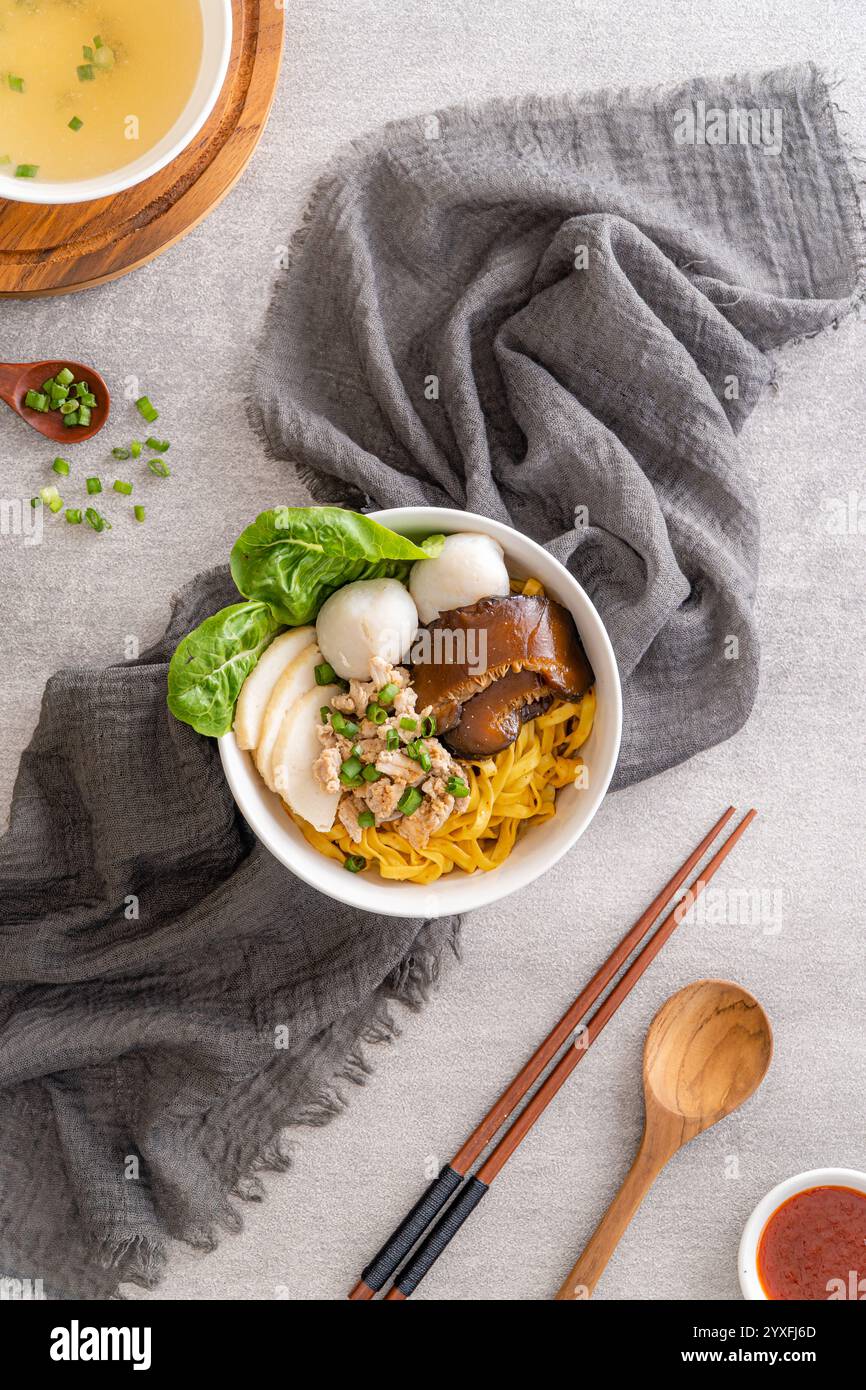 Bak chor mee. The noodles are tossed in vinegar, minced meat, pork ...