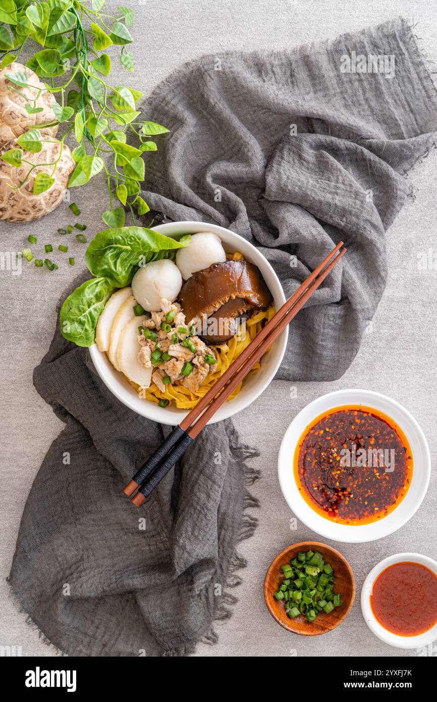 Bak chor mee. The noodles are tossed in vinegar, minced meat, pork ...