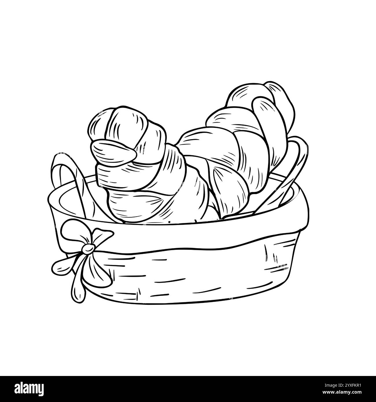 Challah bread in a straw basket black white vector illustration ...