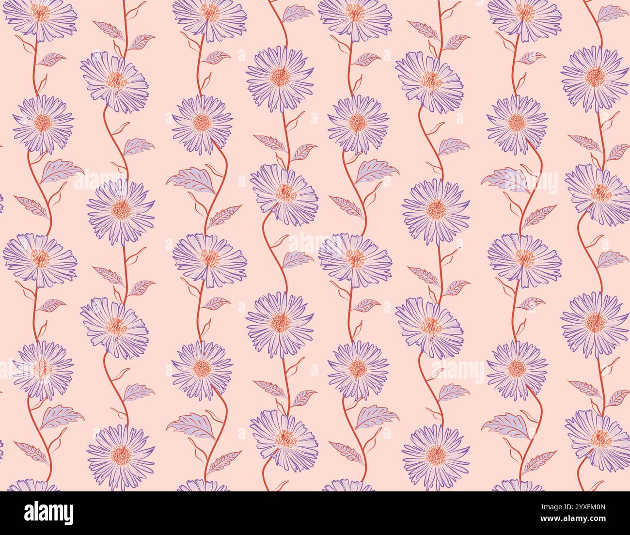 Aster hand drawn seamless vector flower, Stylized aster flower pattern Stock Vector Image & Art ...