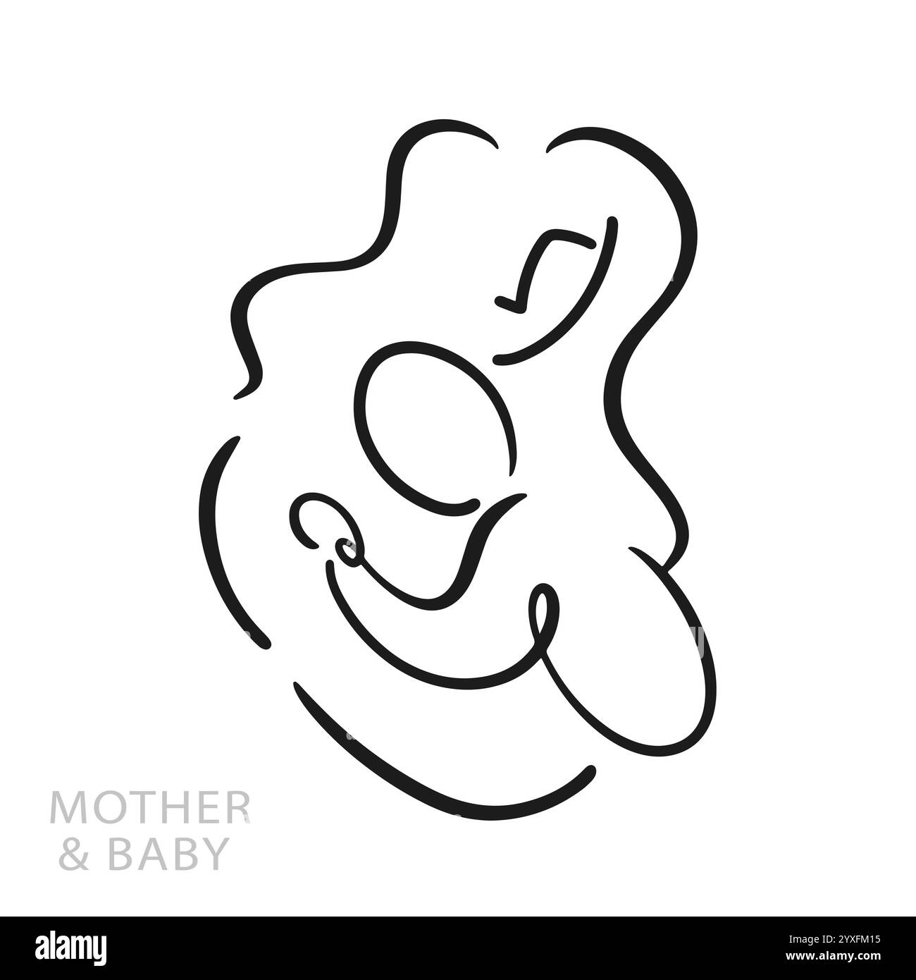 Mother and Baby One Line Art Drawing Breastfeeding Stock Vector Image ...