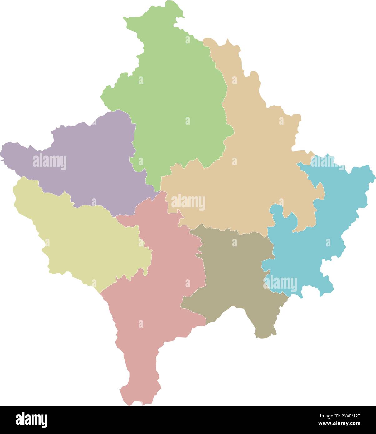 Vector regional blank map of Kosovo with districts and administrative divisions. Editable and ...