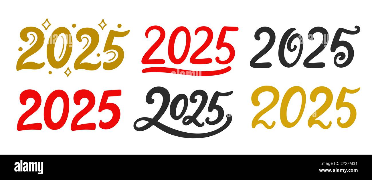 New Year 2025 Vector Lettering Numbers Collection Stock Vector Image ...