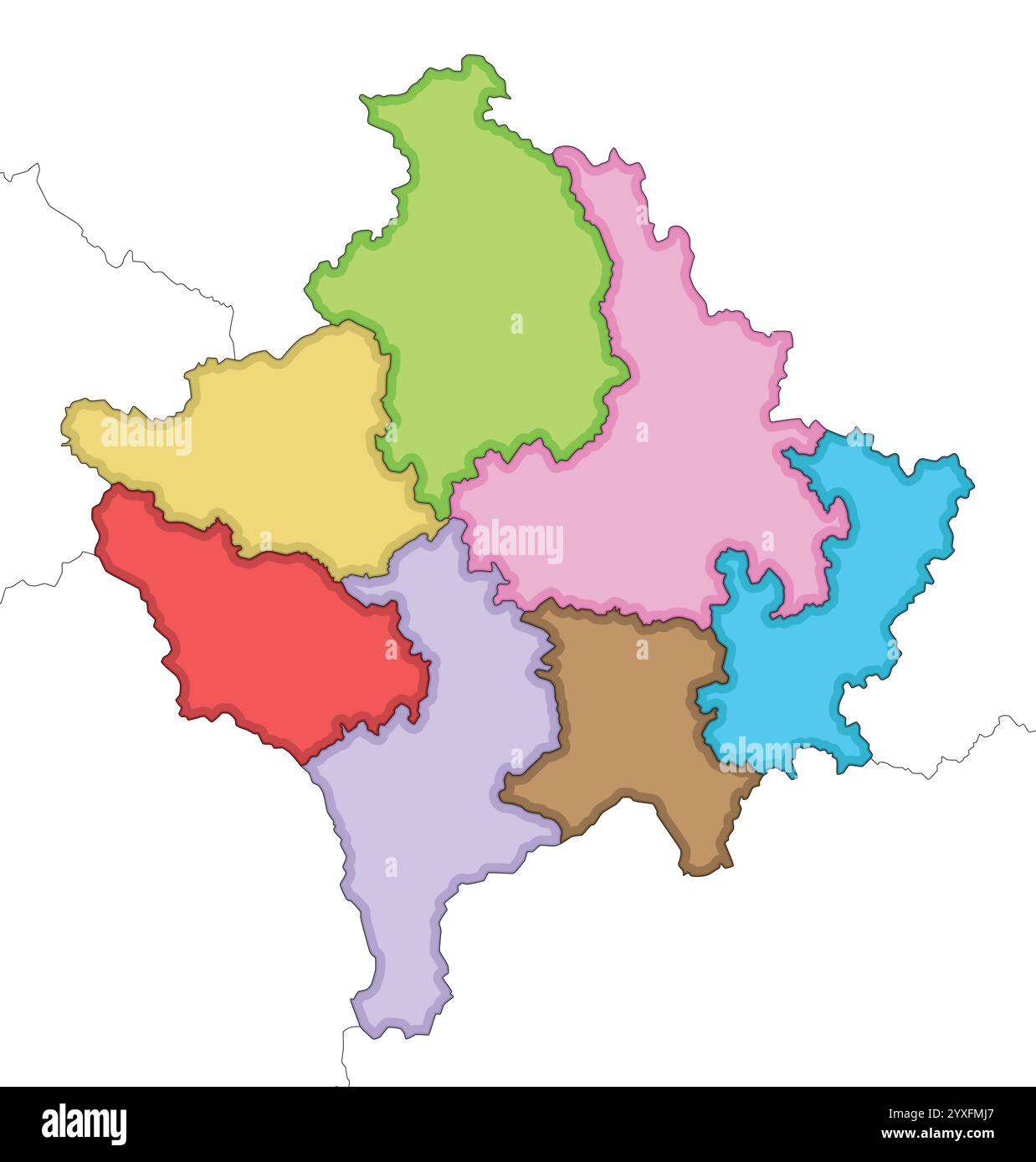 Vector illustrated regional blank map of Kosovo with districts and ...