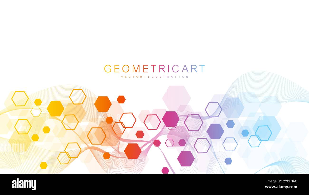 Abstract technology connect background lines and dots with hexagons ...