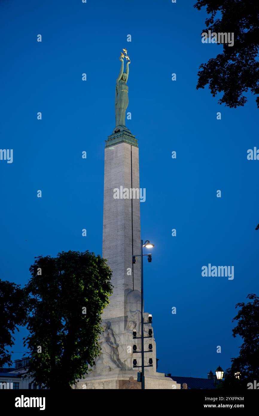 The Freedom Monument in Riga, Latvia, captured during twilight with a ...
