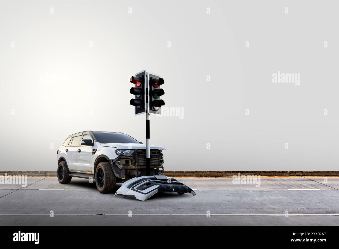 Minimalist Scene of White Car Crash Due to Traffic Light Violation ...