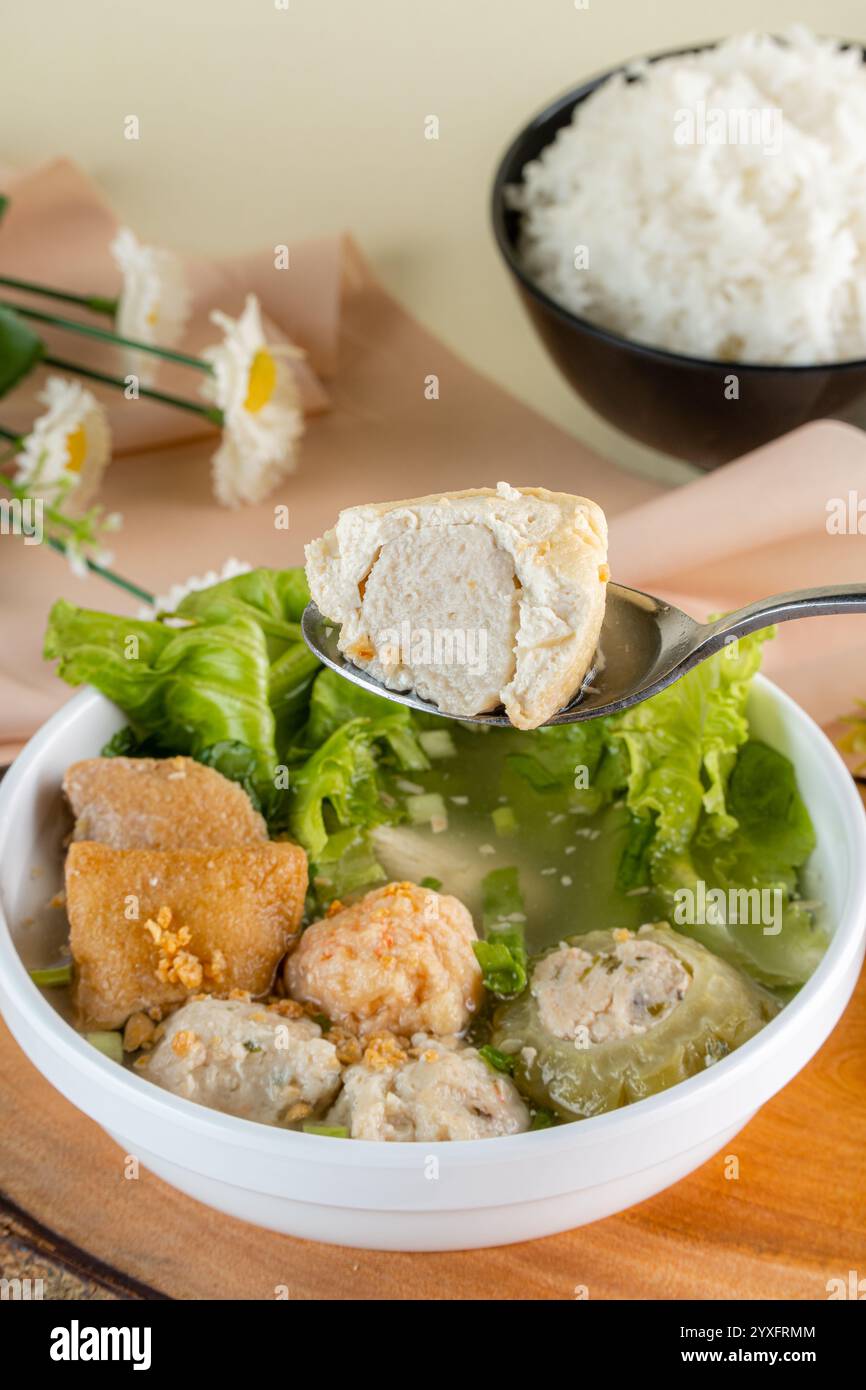 Tofu filled with ground meat mixture or fish paste hi-res stock ...