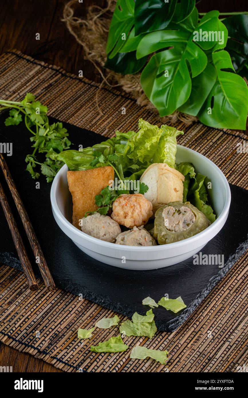 Tofu filled with ground meat mixture or fish paste hi-res stock ...