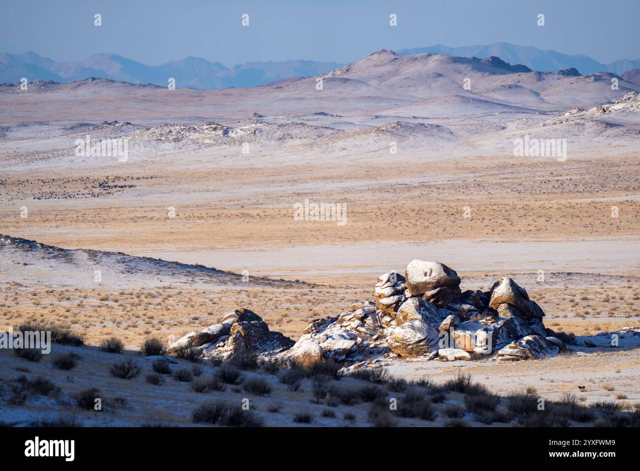 Dry temperate steppe and mountain regions in western Mongolia. The rock ...