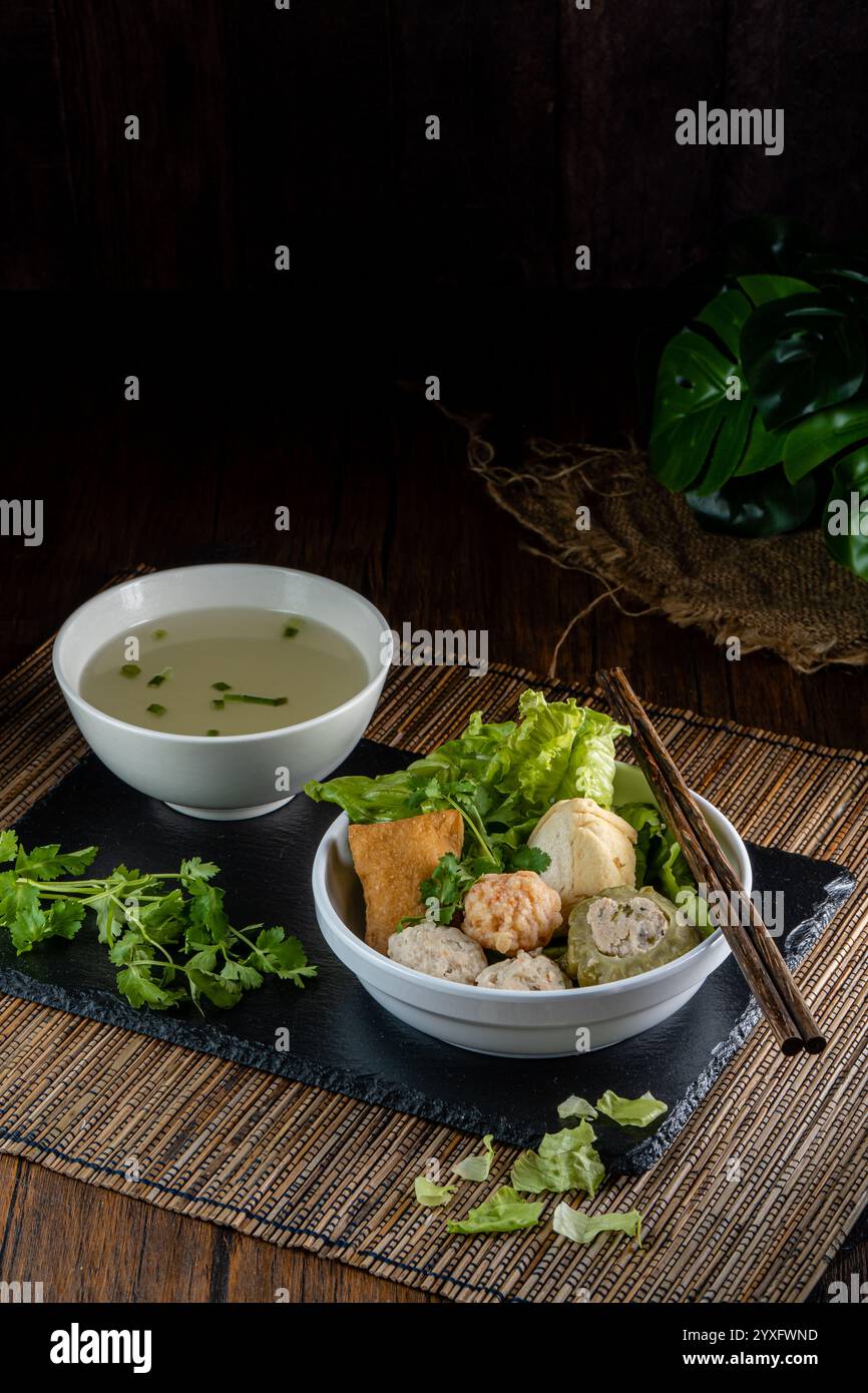 Tofu filled with ground meat mixture or fish paste hi-res stock ...